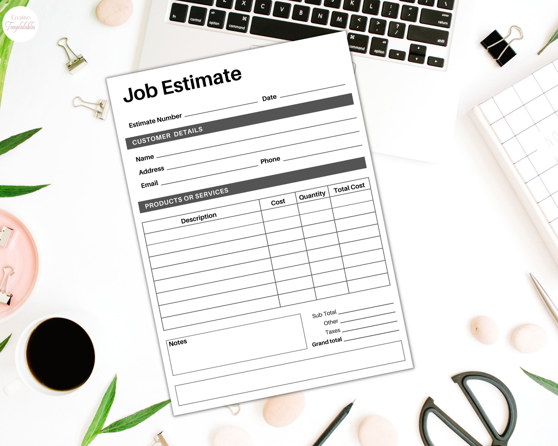 Job Estimate Template | Editable Job Proposal | Project Estimate ...