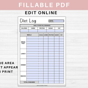 Diet Log | Printable Fitness Log | Fitness Tracker | Diet Tracker ...