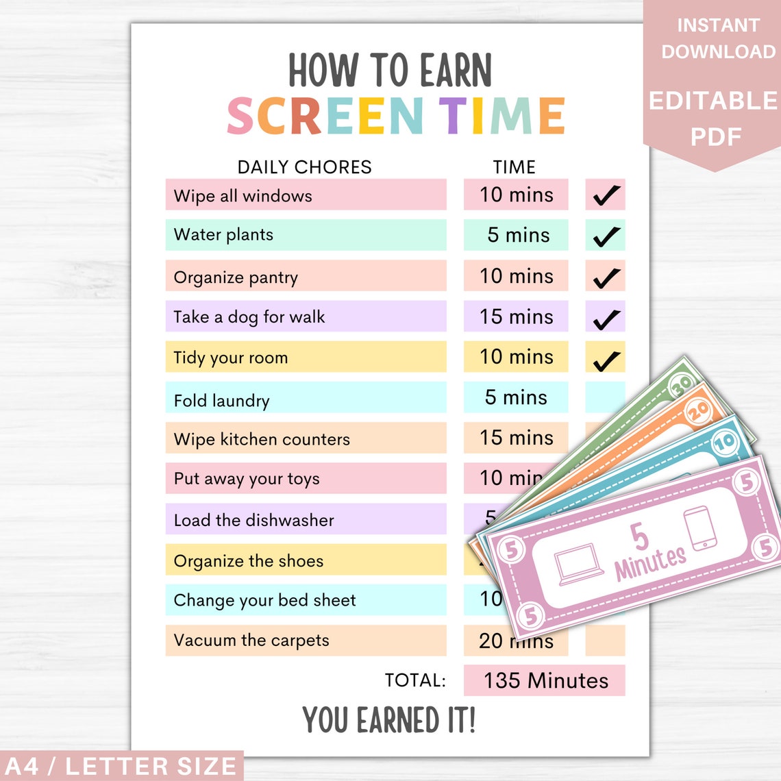 How to Earn Screen Time With Screen Bucks Editable Allowance - Etsy