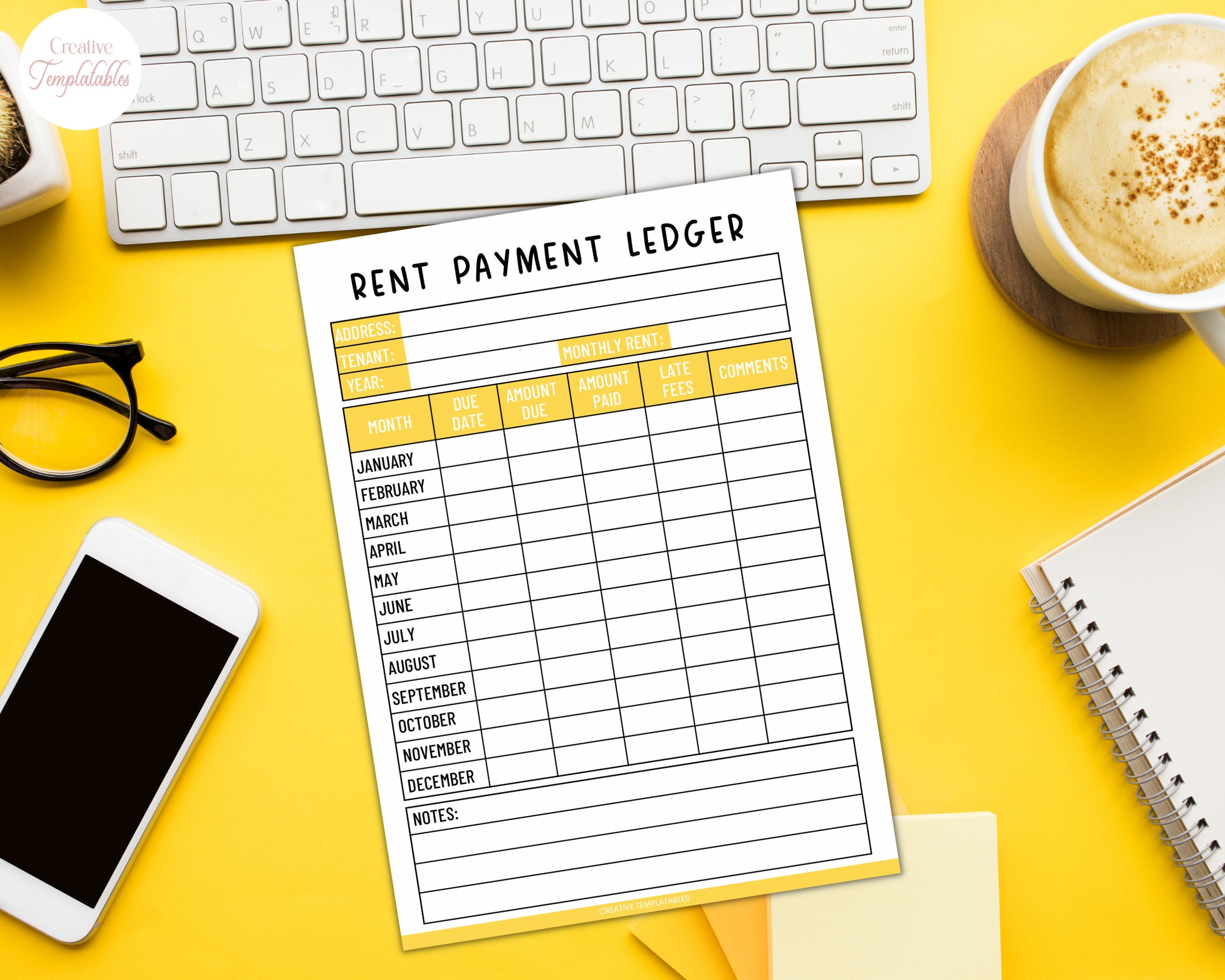 Rent Payment Ledger Template Printable Tenant Payment Tracker Monthly ...