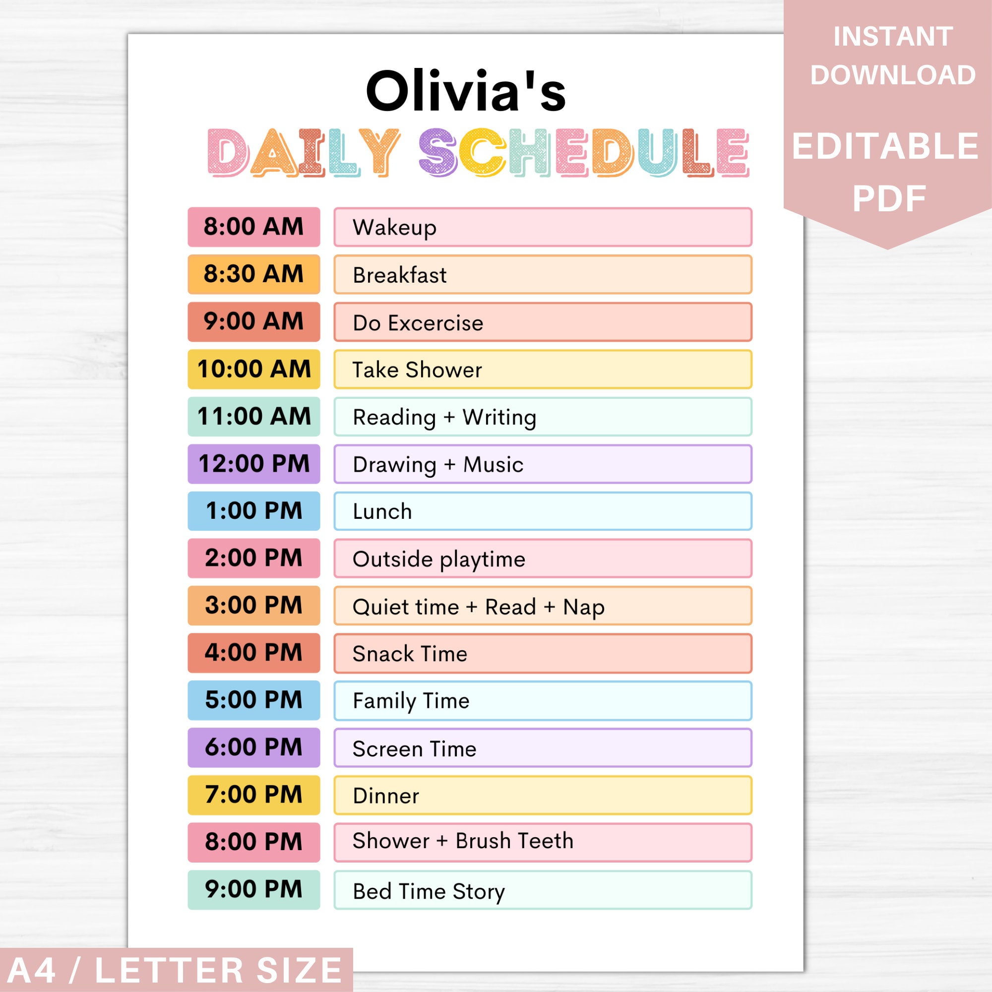 Kids Chore Chart Editable Daily Routine Responsibility Chart Kids Daily ...