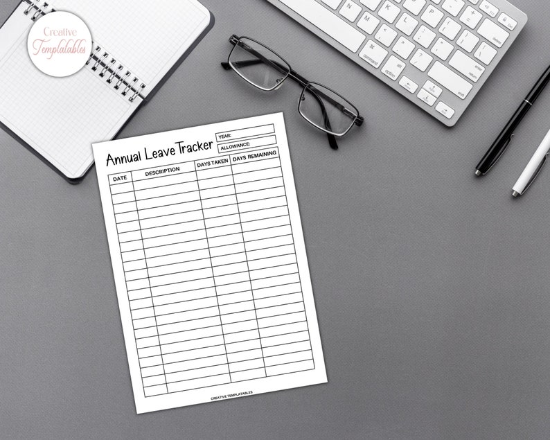 Annual Leave Tracker Printable Holiday Tracker Work Leave Log Annual ...