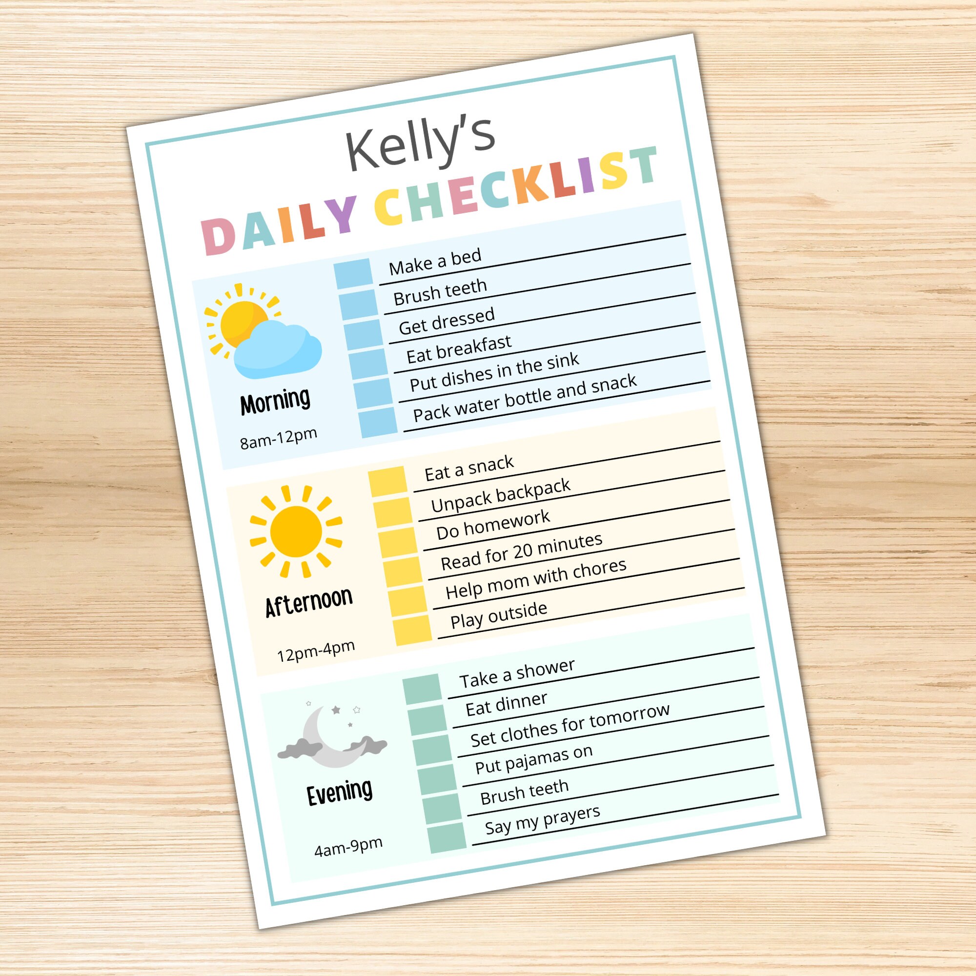 Kids Chore Chart Editable Daily Routine Responsibility Chart Kids Daily ...