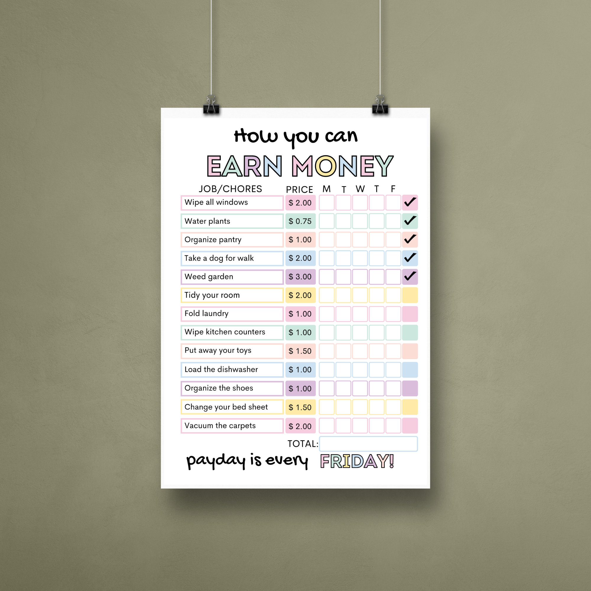 How to Earn Money Chore Chart | Editable Allowance Chore Chart for Kids ...