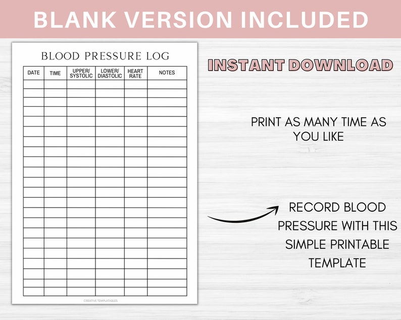 Blood Pressure Tracker | Printable Blood Pressure Log | Hypotension ...