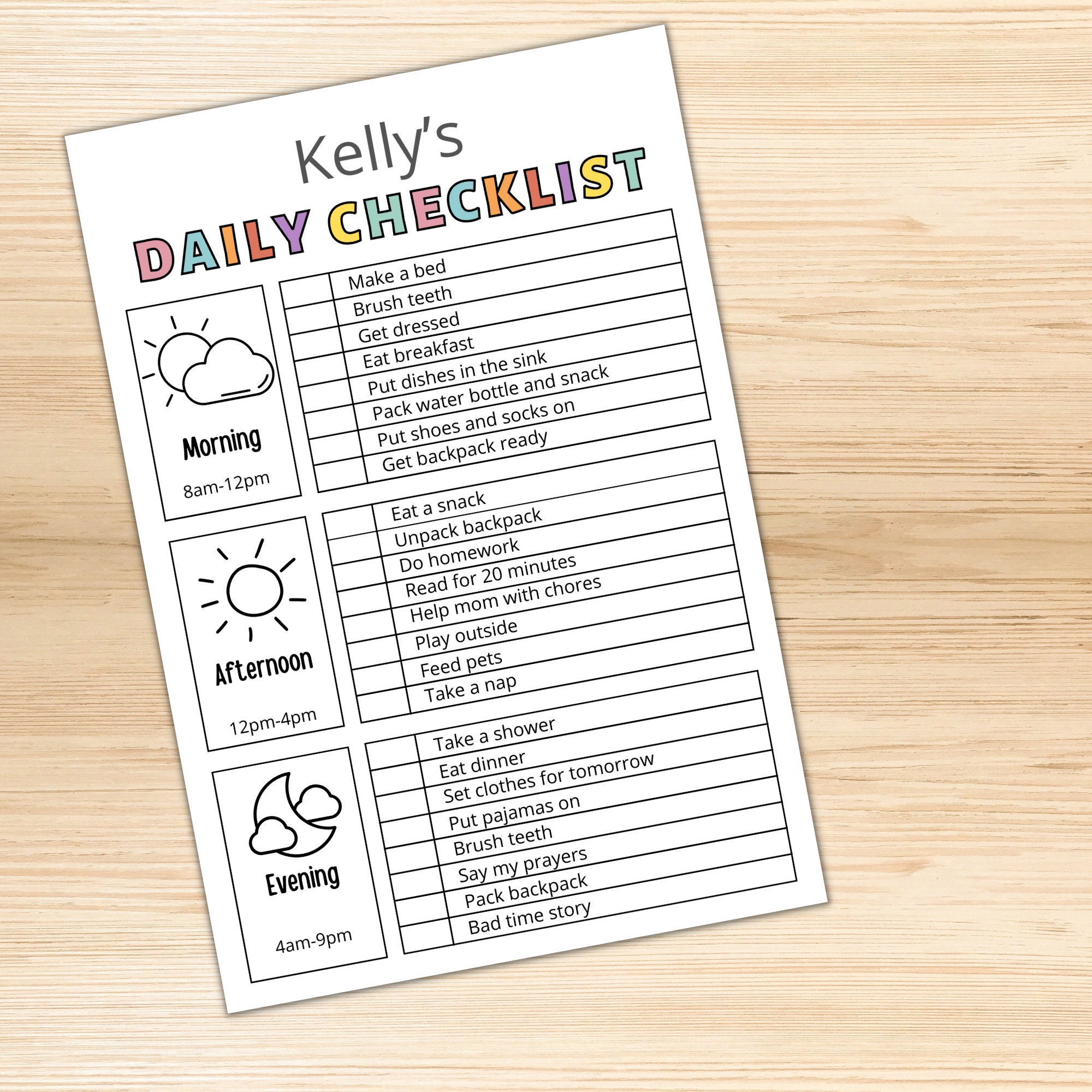 Kids Chore Chart Editable Daily Routine Responsibility Chart Kids Daily ...