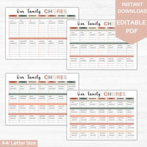 Family Chore Chart 2,3,4,5 Family Members Editable Chore Chart Family ...