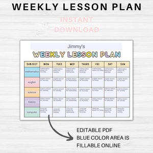 Weekly Lesson Plan Editable | Lesson Planner | Homeschool Teacher ...