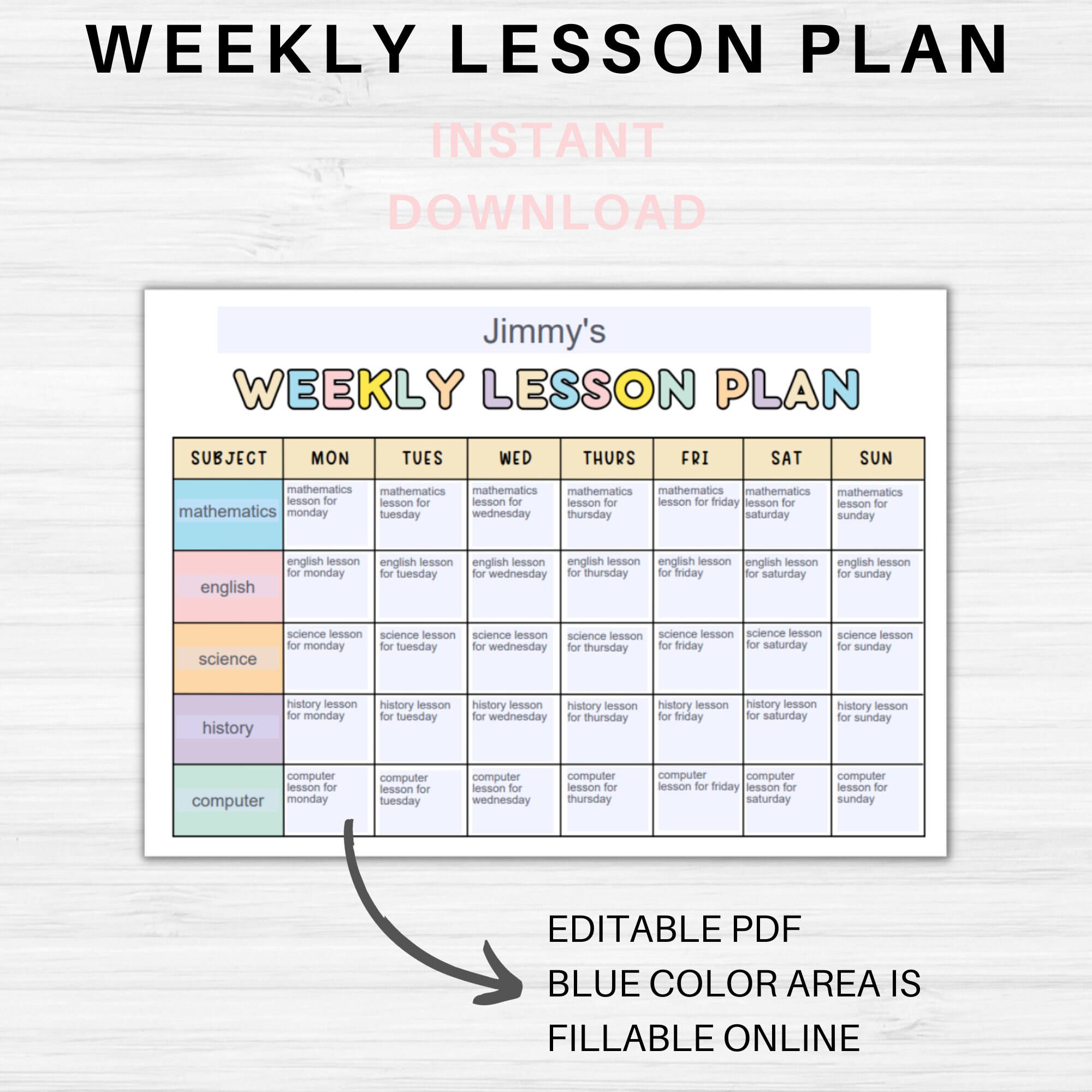 Weekly Lesson Plan Editable | Lesson Planner | Homeschool Teacher ...