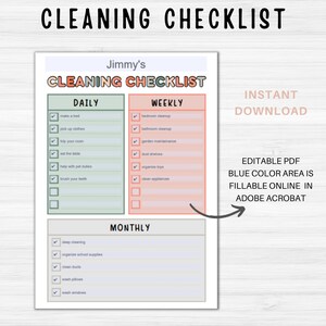 Cleaning Planner | Kids Chore Chart Editable | Cleaning Schedule for ...