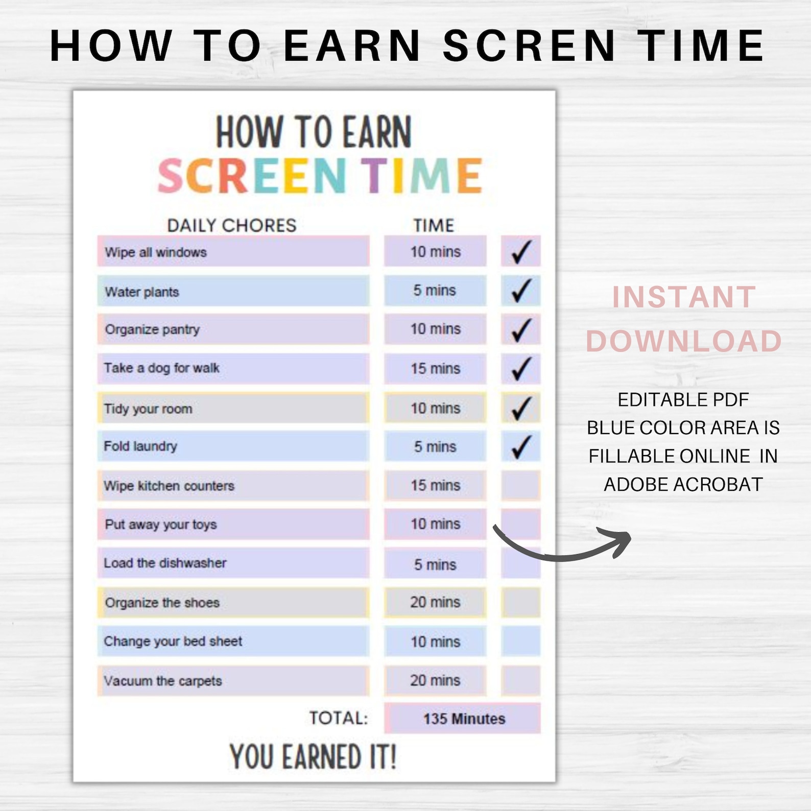 How to Earn Screen Time With Screen Bucks | Editable Allowance Chore ...