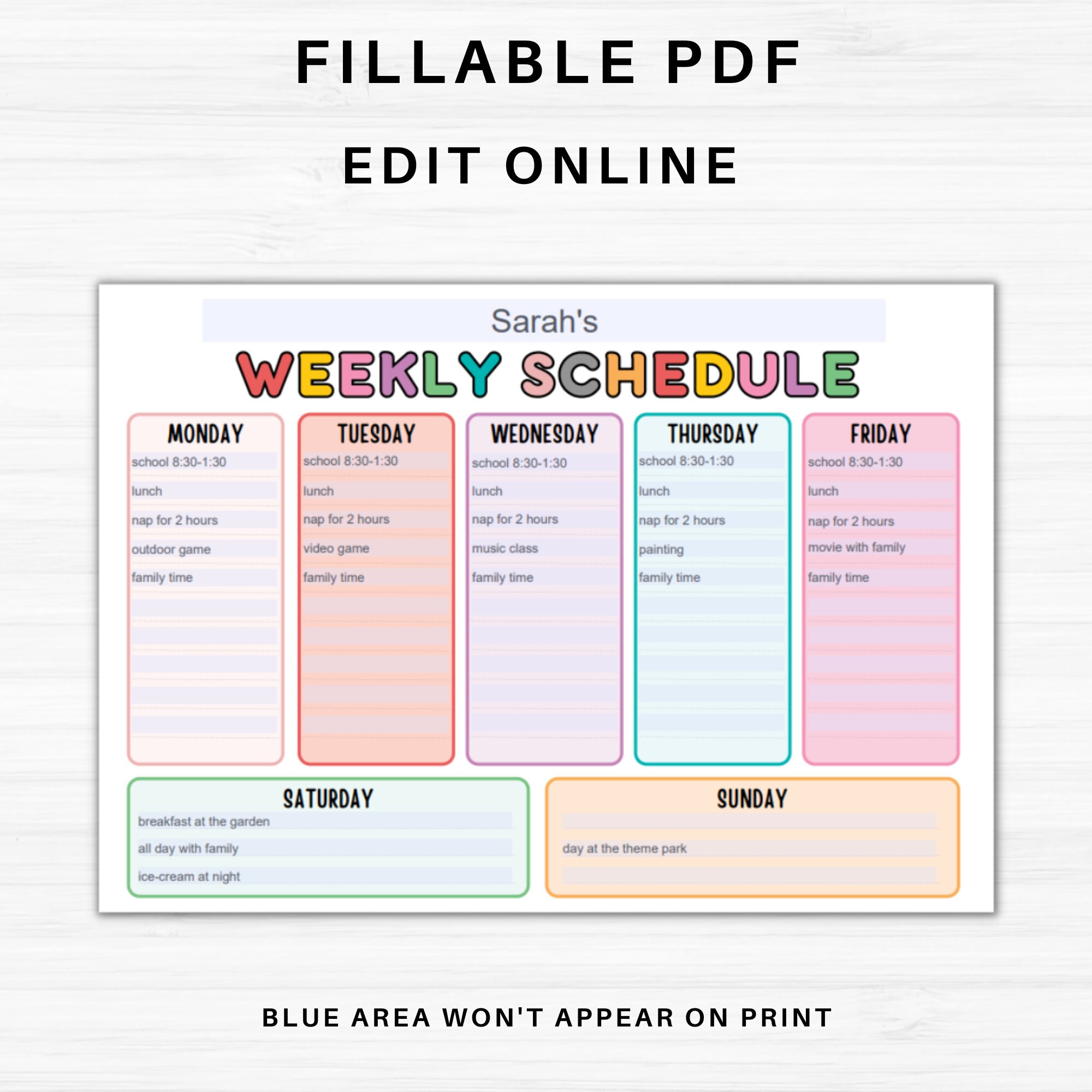 Weekly Schedule Kids Chore Chart Editable Weekly Checklist - Etsy