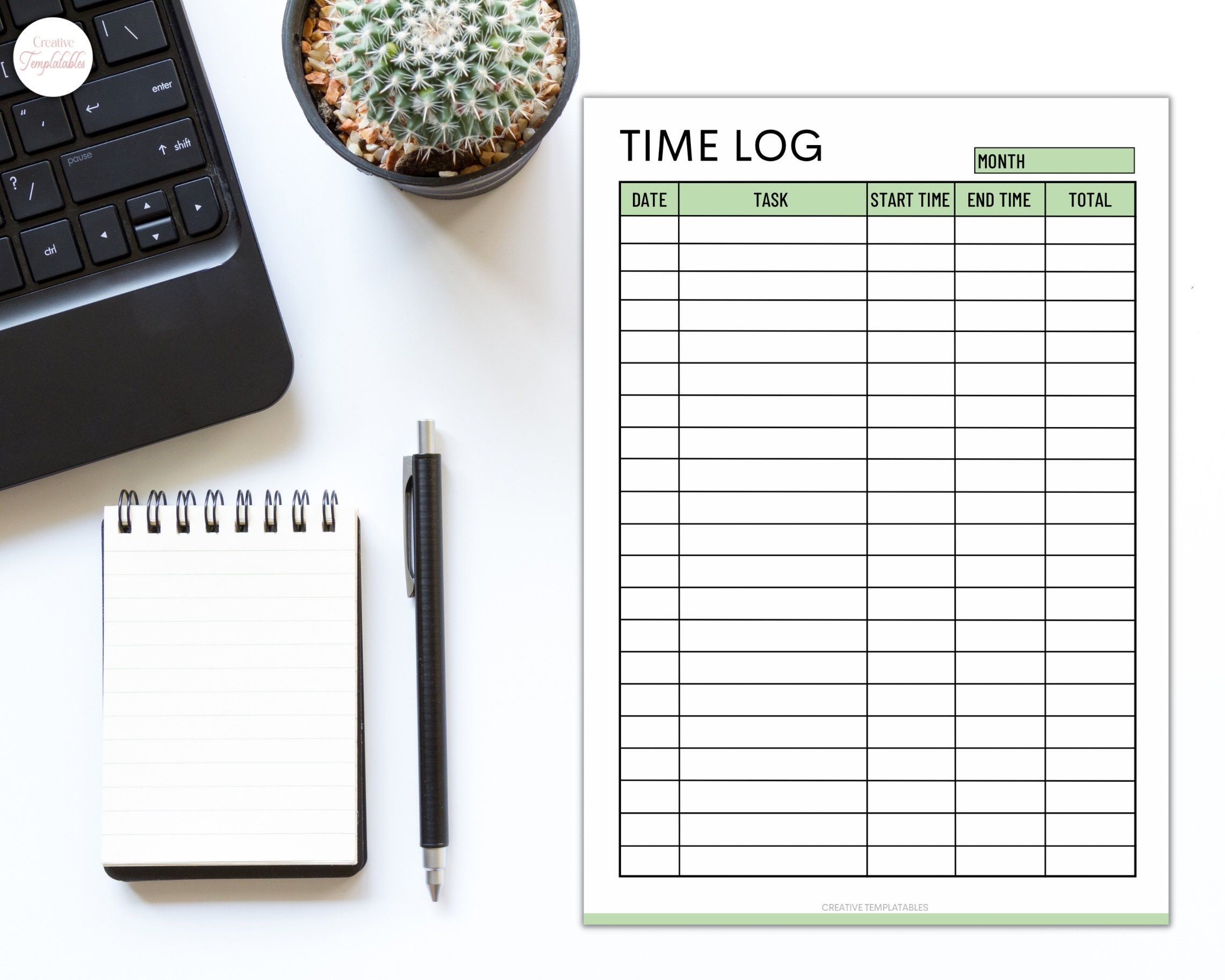 Time Log | Time Spent Tracker | Printable Time Log | Working Hours Log ...