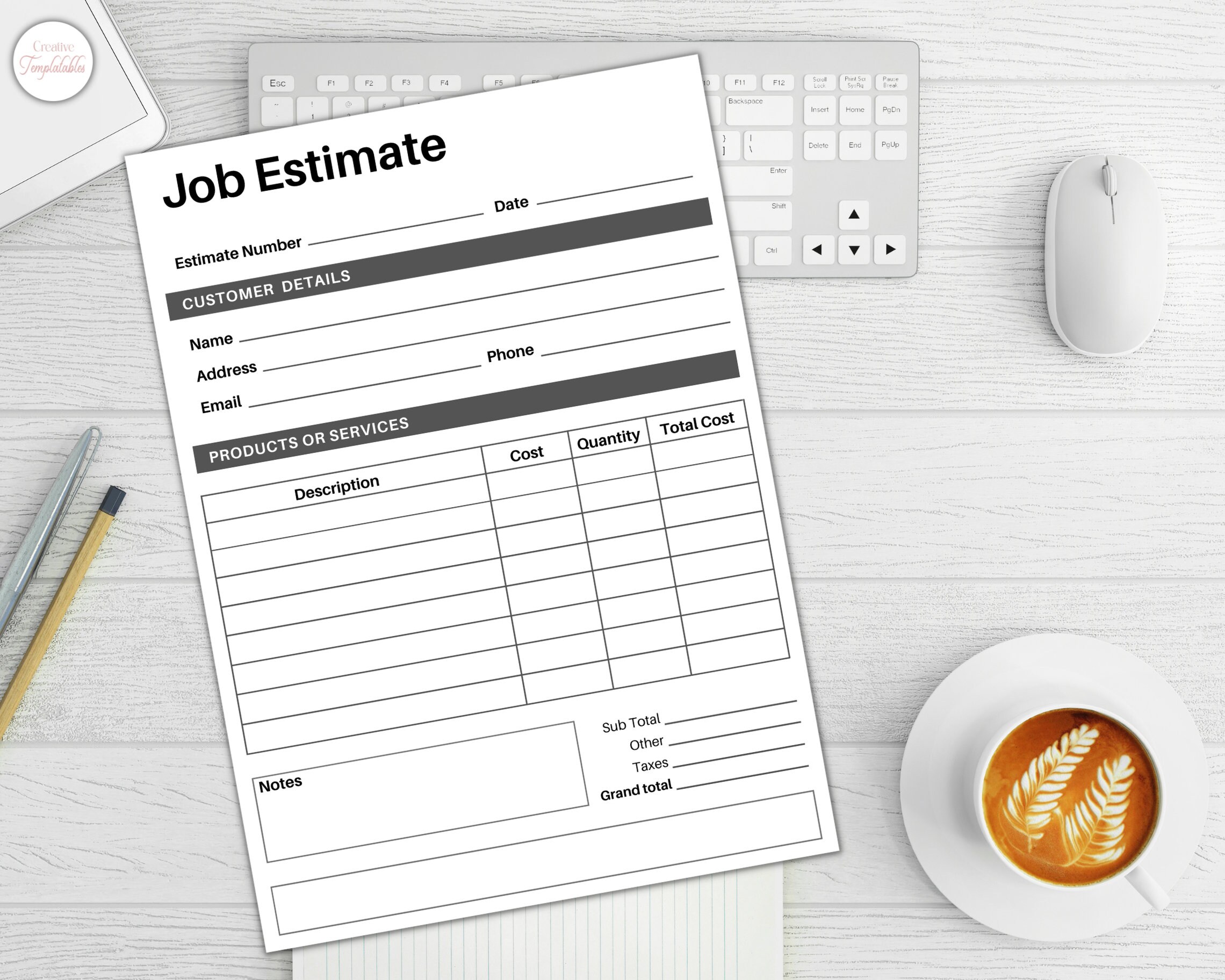 Job Estimate Template | Editable Job Proposal | Project Estimate ...