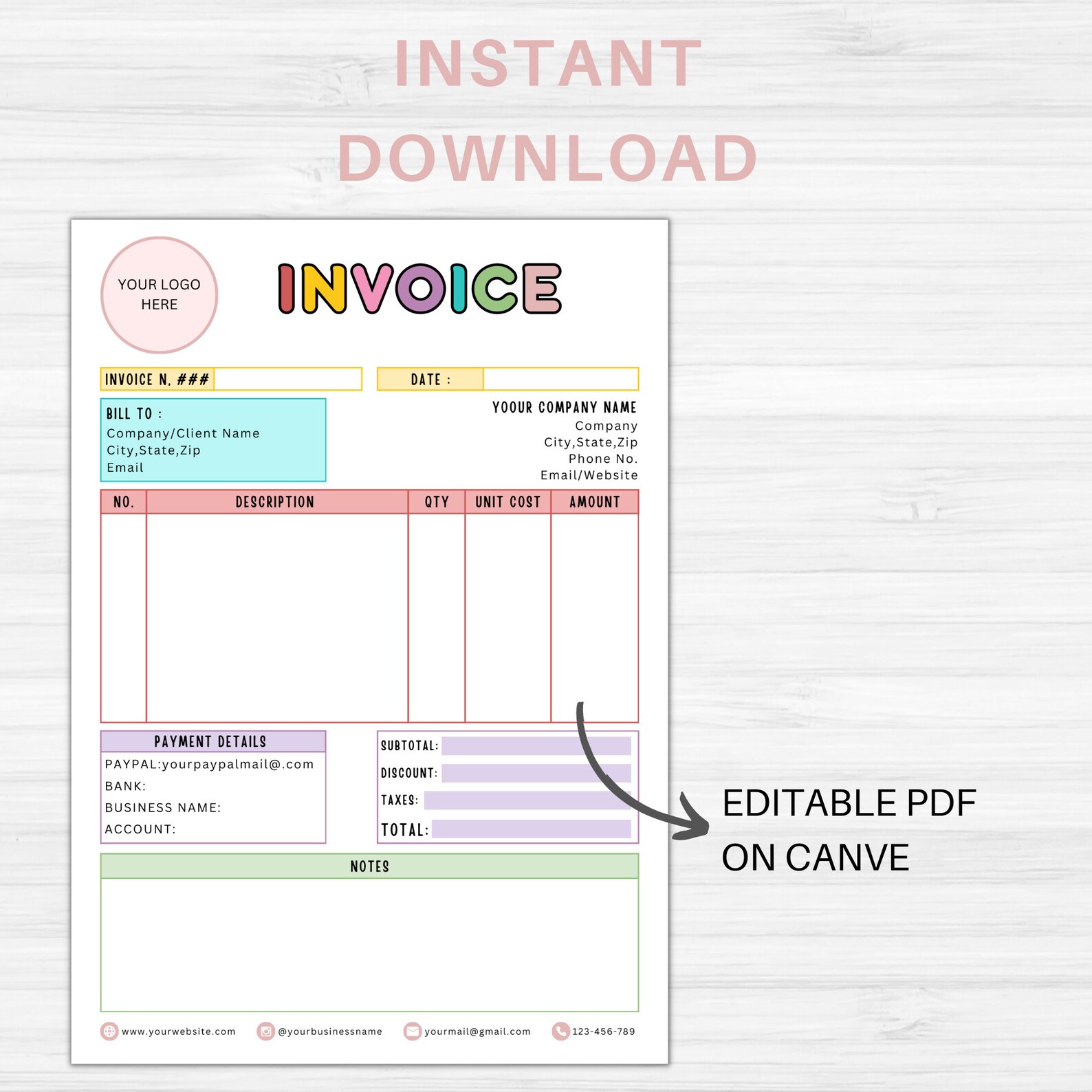 Invoice Template Editable Business Invoice Log Billing Template Receipt ...