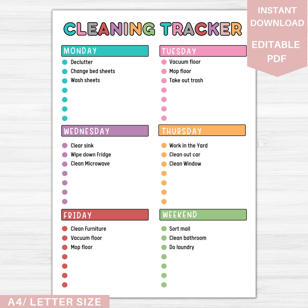 Cleaning Planner Cleaning Chore Chart Editable Cleaning - Etsy