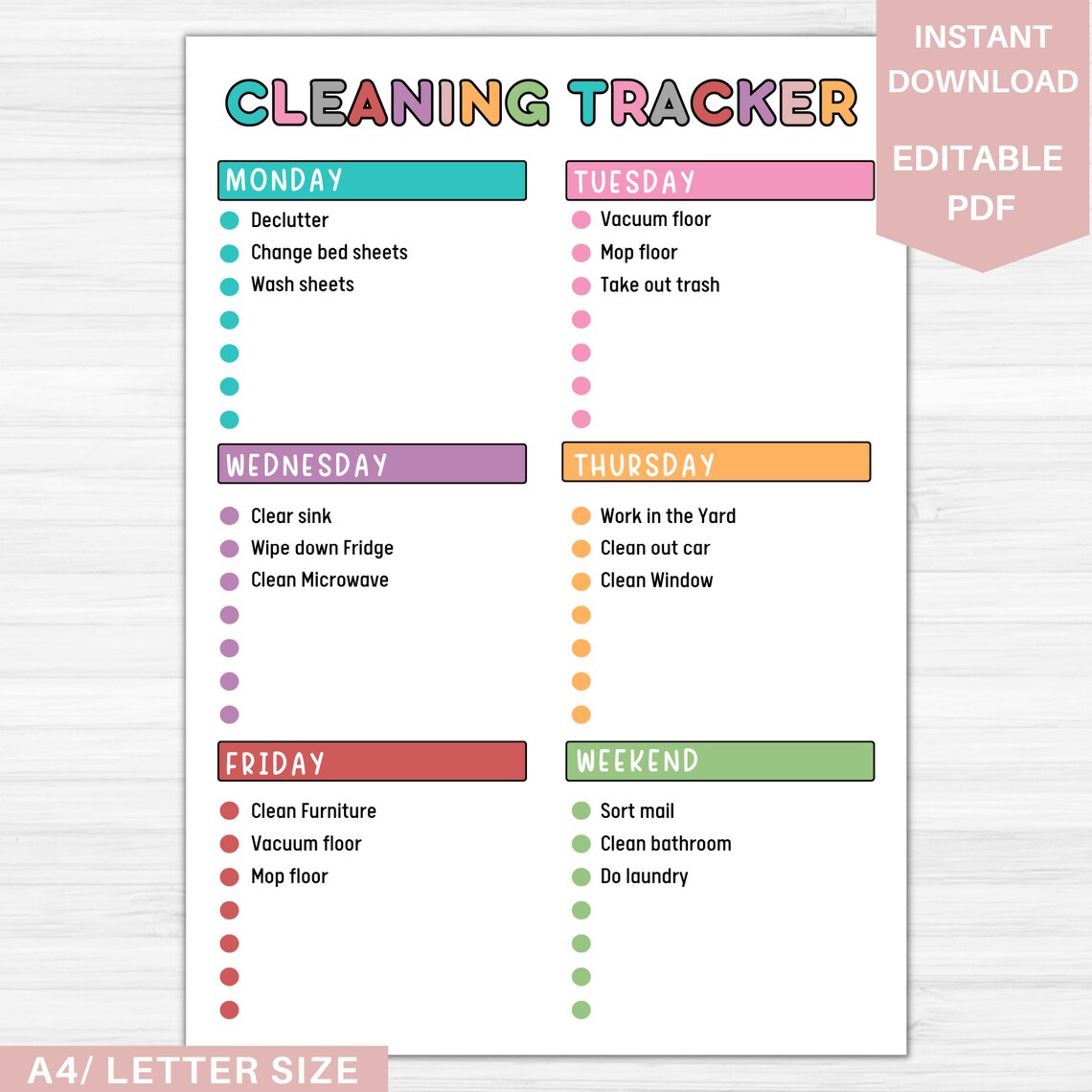Cleaning Planner Cleaning Chore Chart Editable Cleaning - Etsy