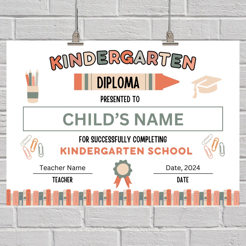 Kindergarten Diploma Certificate Editable Diploma Kindergarten ...