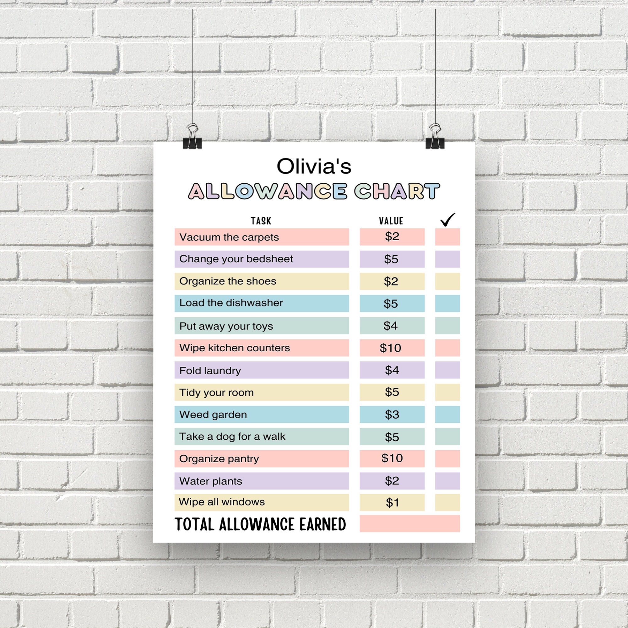 Kids Allowance Tracker Editable Earn Money Chore Chart for Kids Money ...