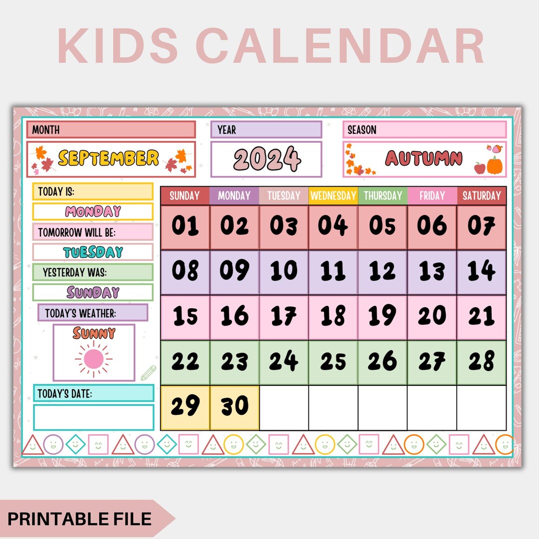 Kids Calendar Printable Calendar for Kids Homeschool Calendars Monthly ...