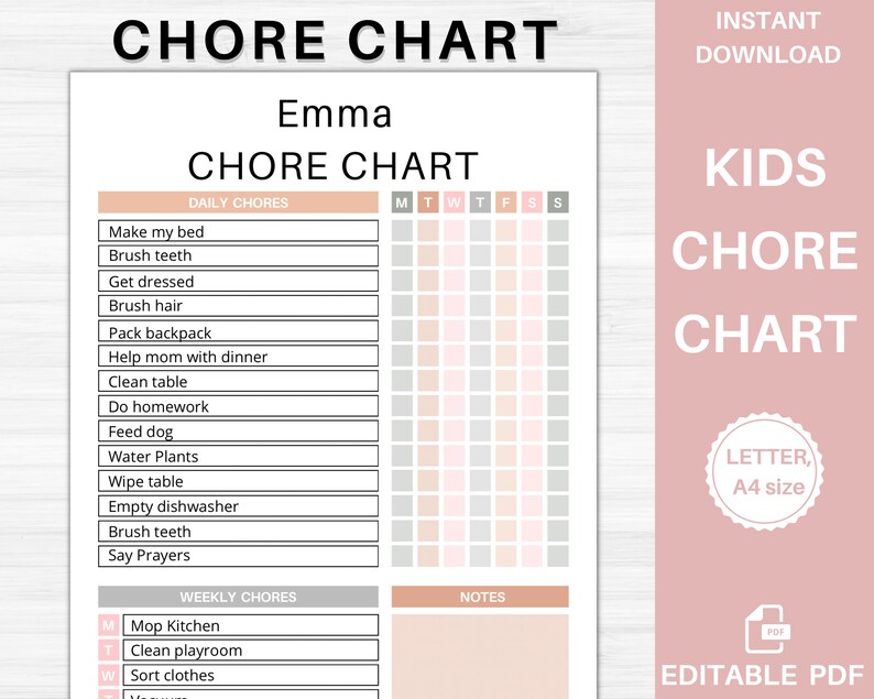 Chore Chart | Editable Responsibilities Chart | Chore List | Routine ...
