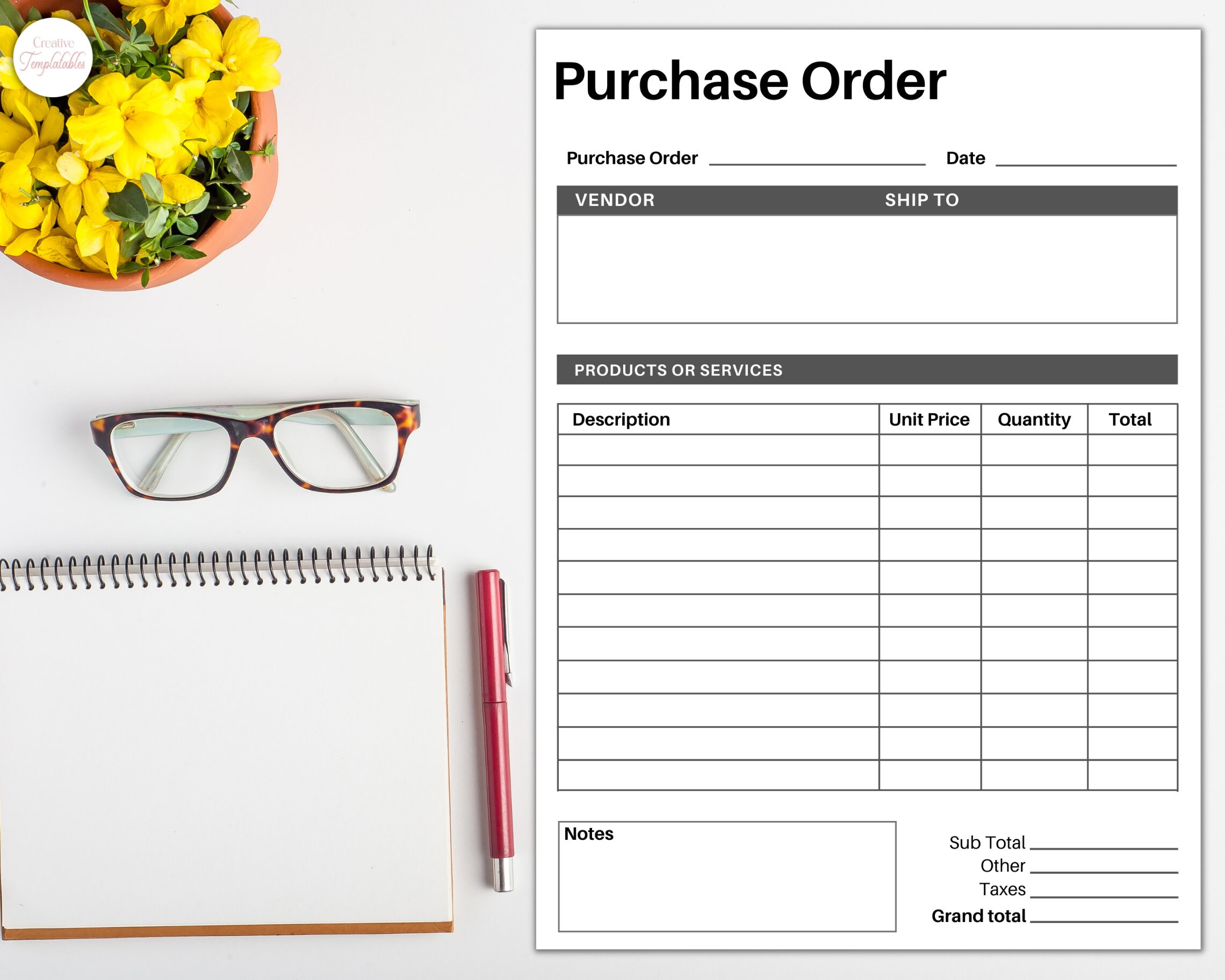 Purchase Order Form Editable Order Template Business Order Form Sales ...