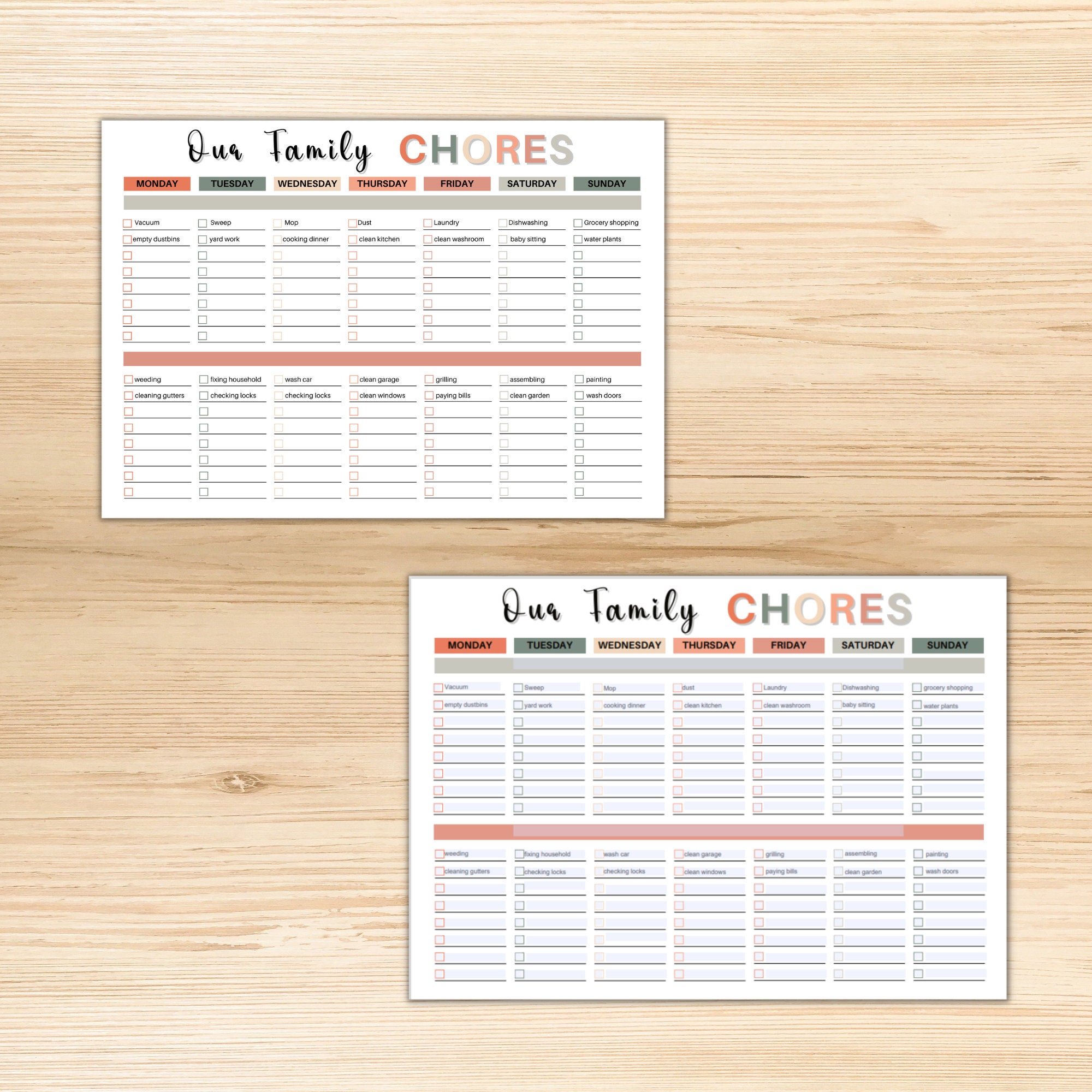 Family Chore Chart 2,3,4,5 Family Members Editable Chore Chart Family ...