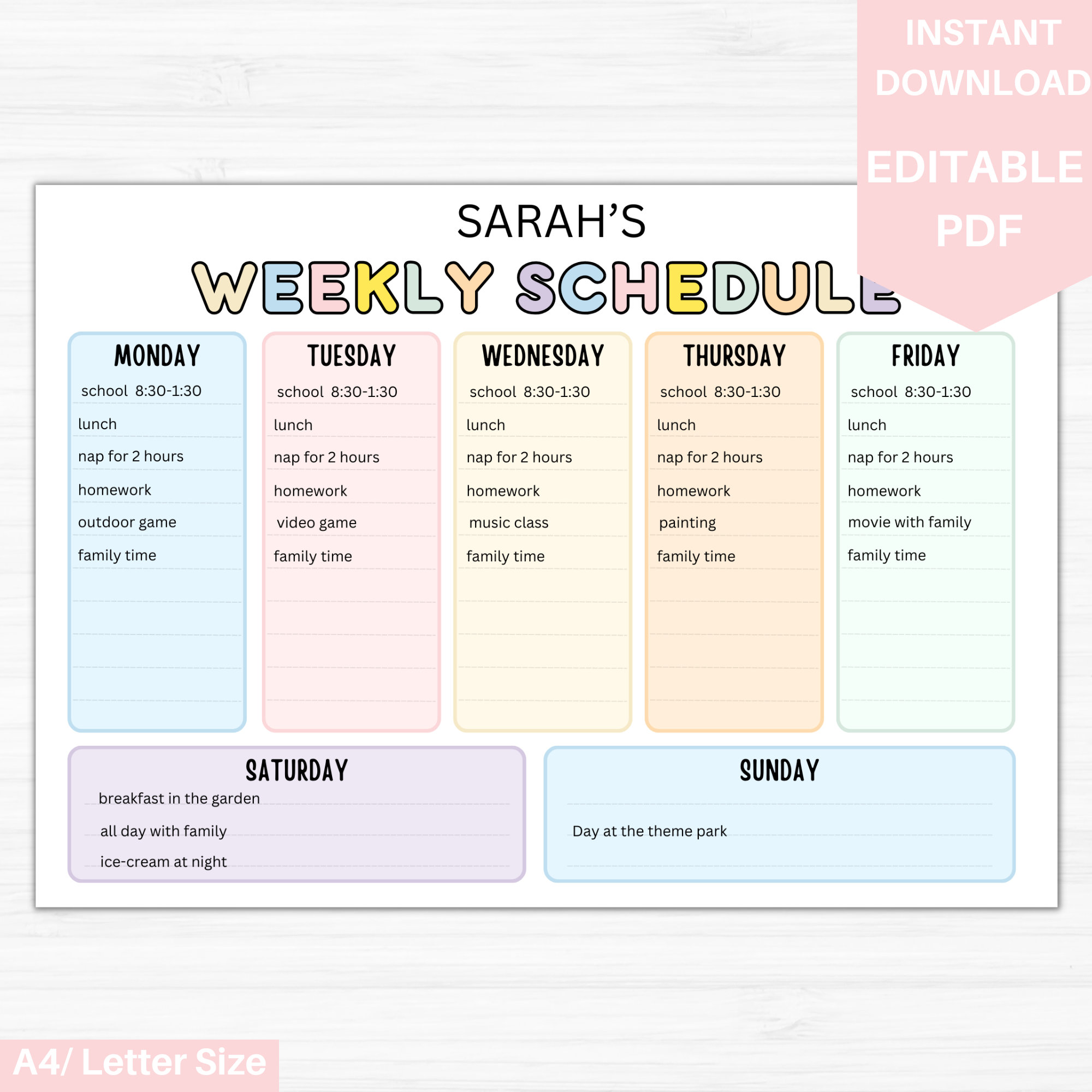Weekly Schedule Kids Chore Chart Editable Weekly Checklist - Etsy