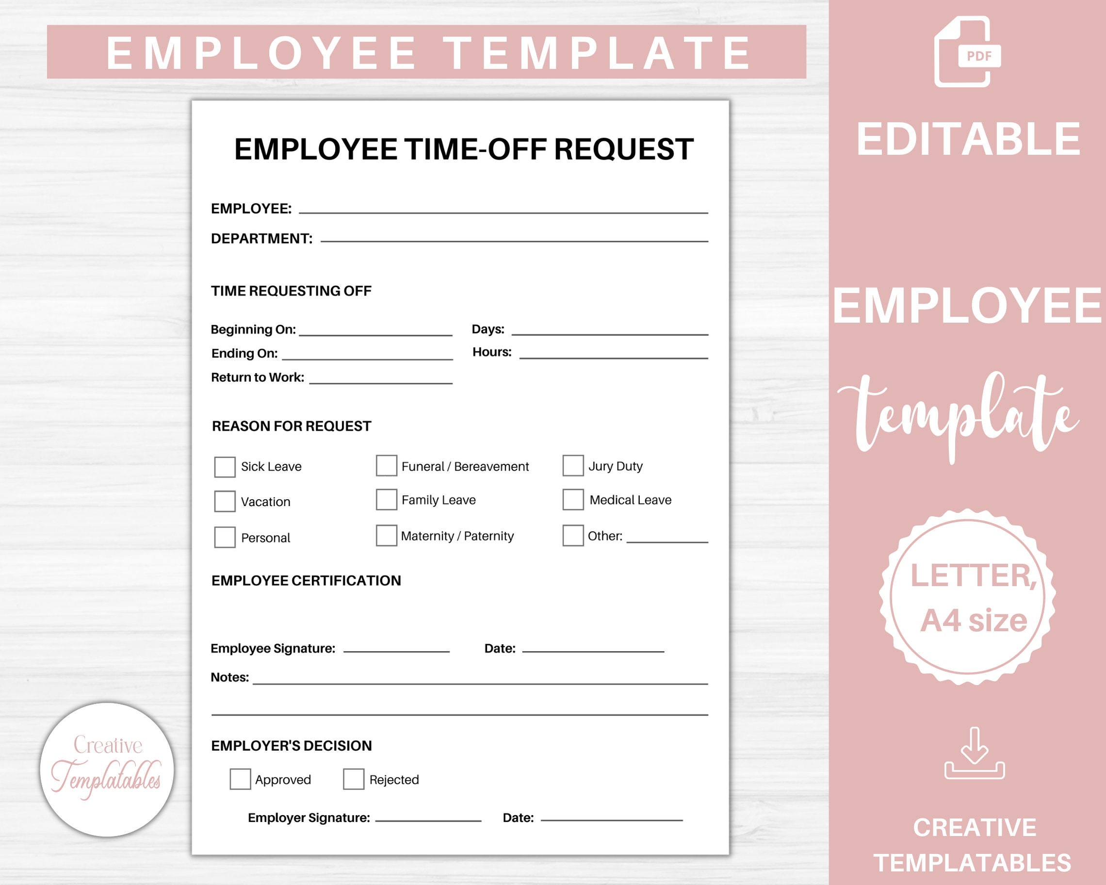 Employee Time-off Request Template | Editable Vacation Form | Time-off ...