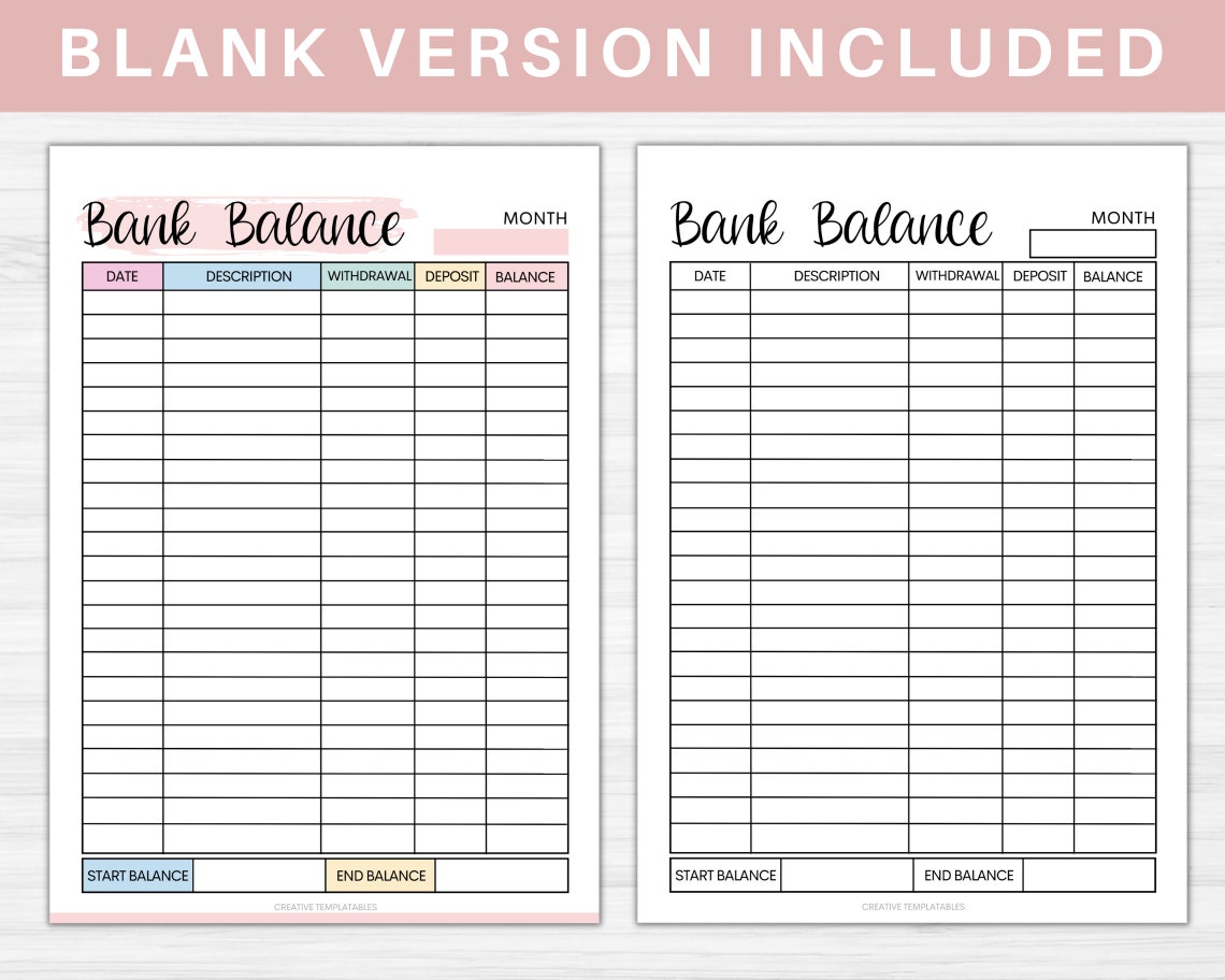 Bank Balance Tracker Finance Tracker Finance Log Saving Tracker Banking ...