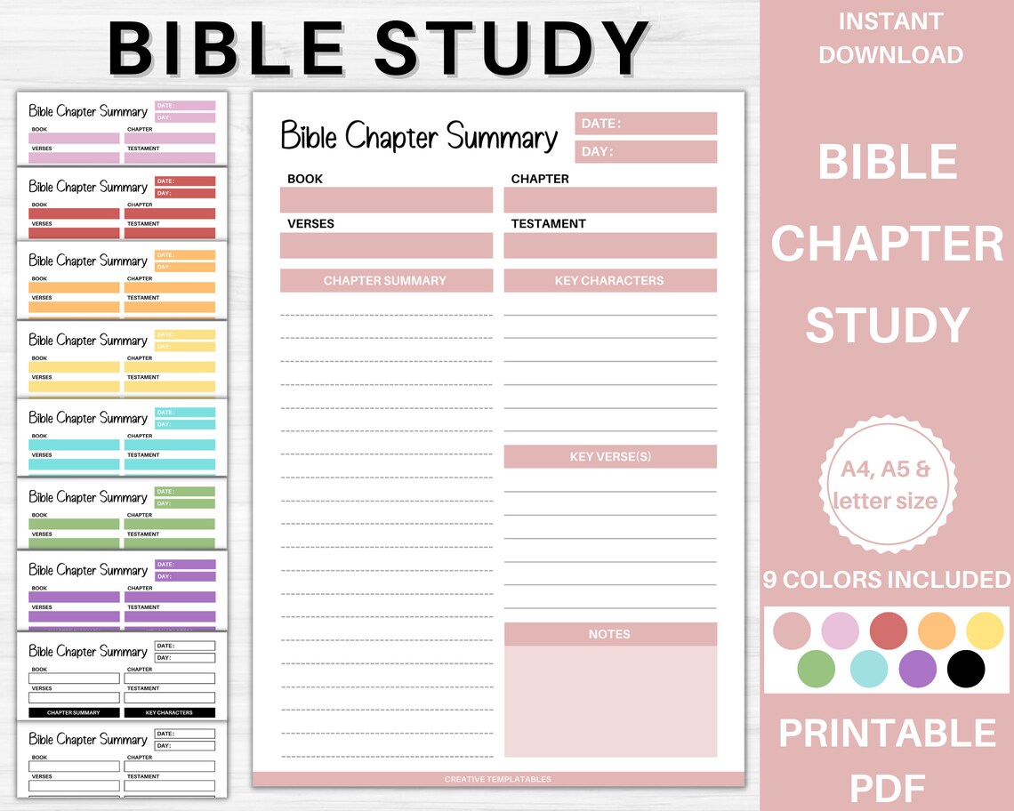 Bible Chapter Summary Printable Bible Study Planner Bible Reading and ...