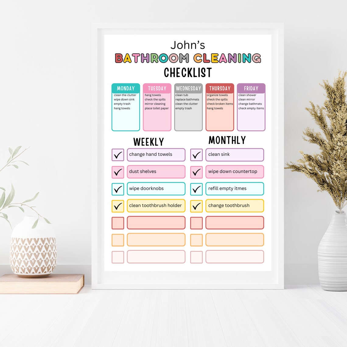 Cleaning Planner Kids Chore Chart Editable Bathroom Cleaning Schedule ...