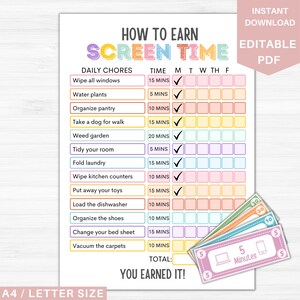 How to Earn Screen Time With Screen Bucks | Editable Allowance Chore ...