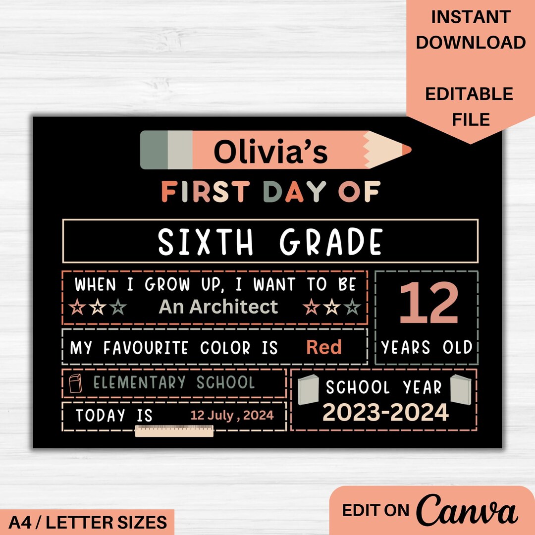 Editable First Day of School Board Sign, Personalized First Day of ...