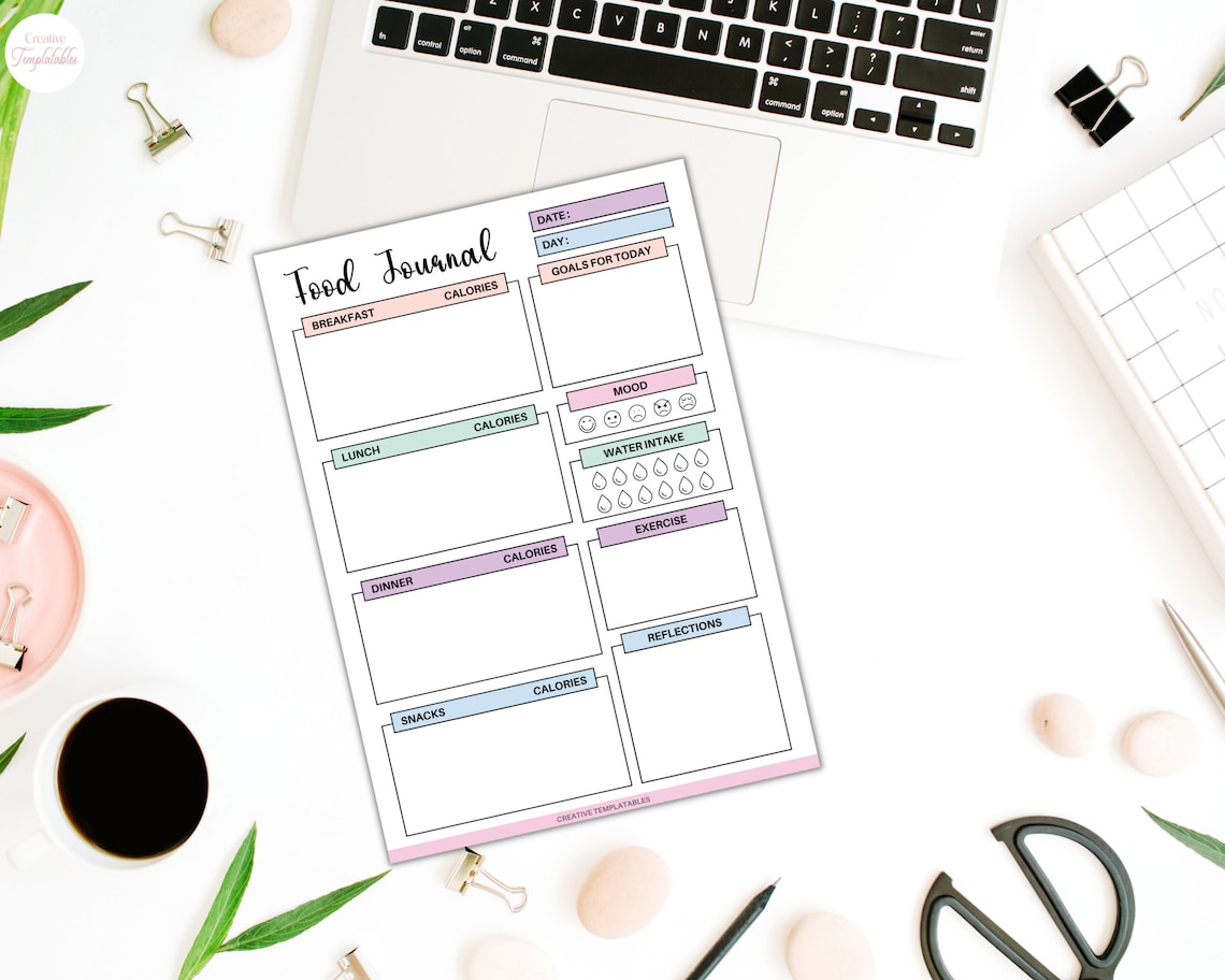 Food Journal Printable Food Diary Meal Journal Meal Tracker Daily Food ...