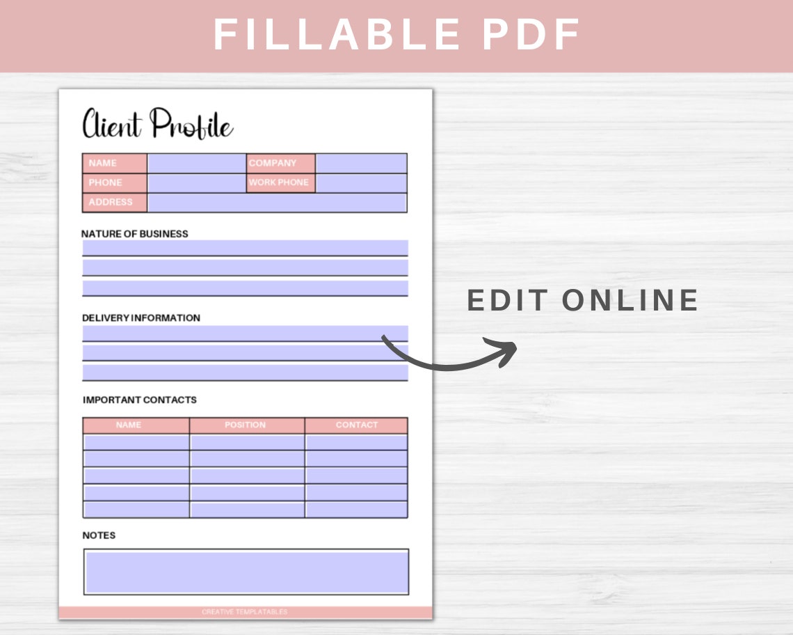 Client Profile Template Editable Customer Profile Tracker Client ...