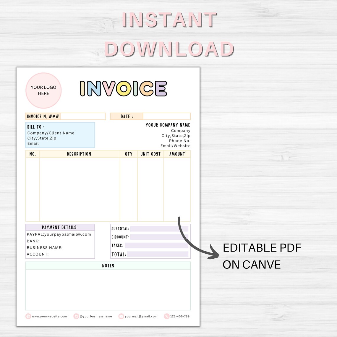 Invoice Template Editable Business Invoice Log Billing Template Receipt ...