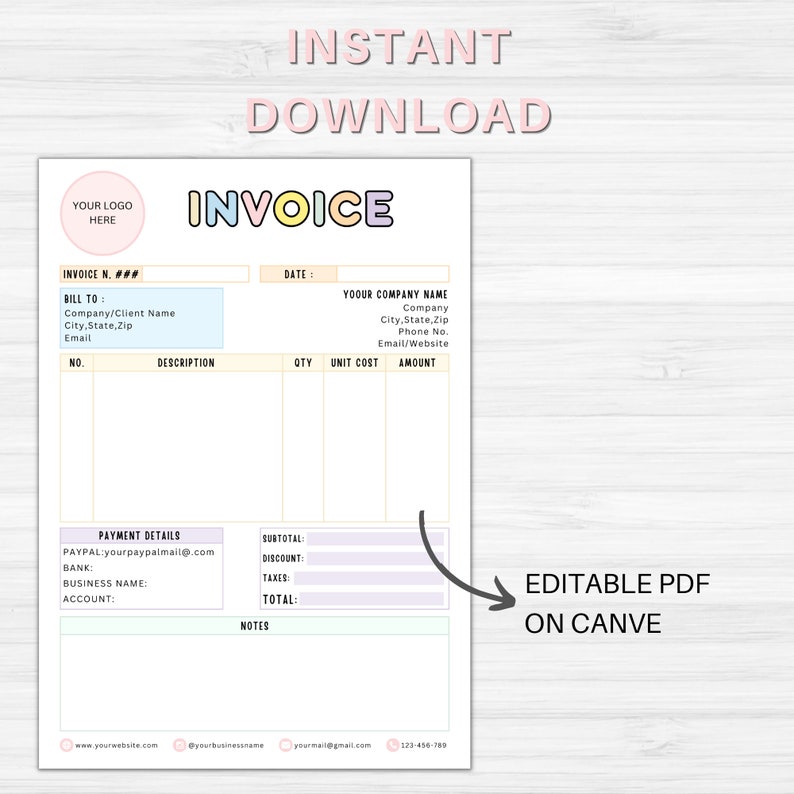 Invoice Template Editable Business Invoice Log Billing Template Receipt ...