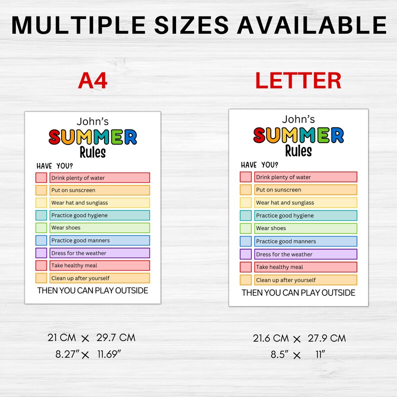 Summer Rules for Kids Summer Routine Editable Summer Rules Checklist ...