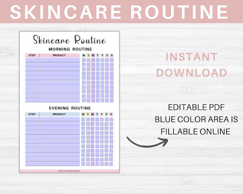 Skin Care Routine Planner Printable Beauty Planner Daily Self Care ...