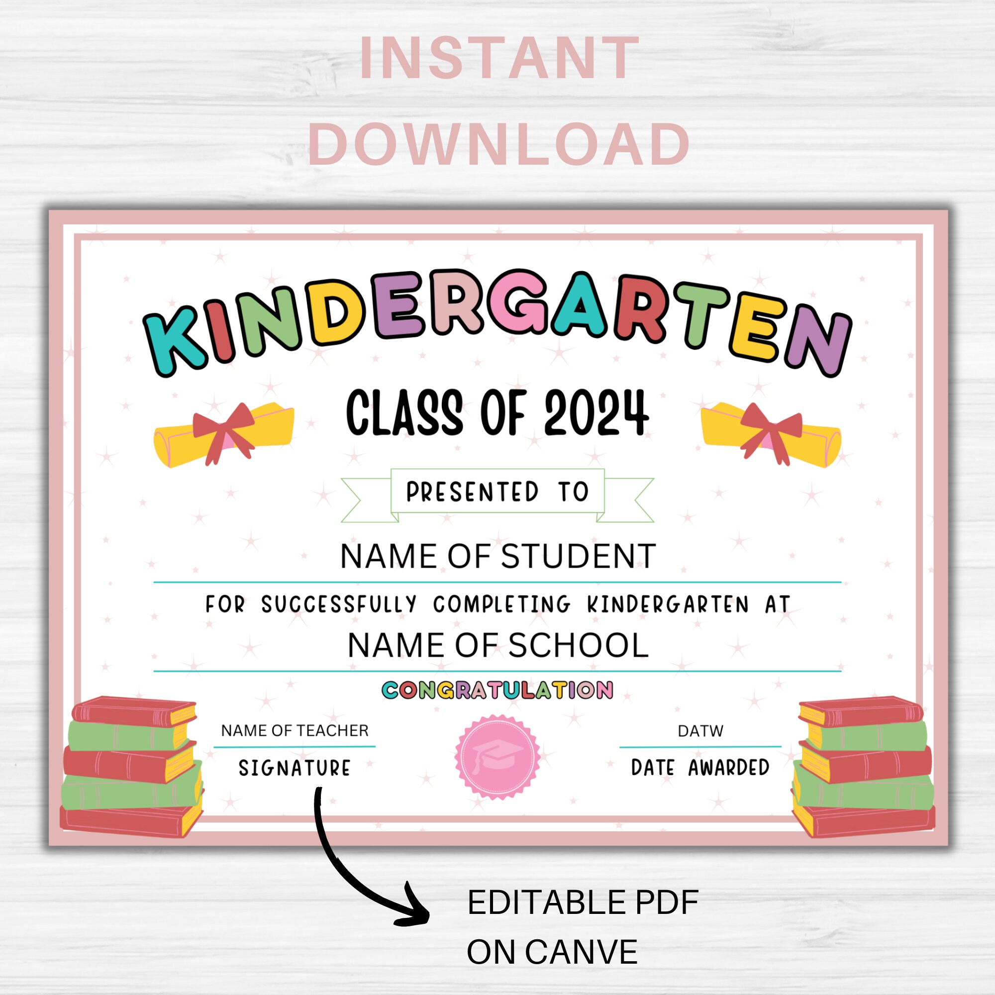 Kindergarten Graduation Certificate Editable Diploma Graduation ...