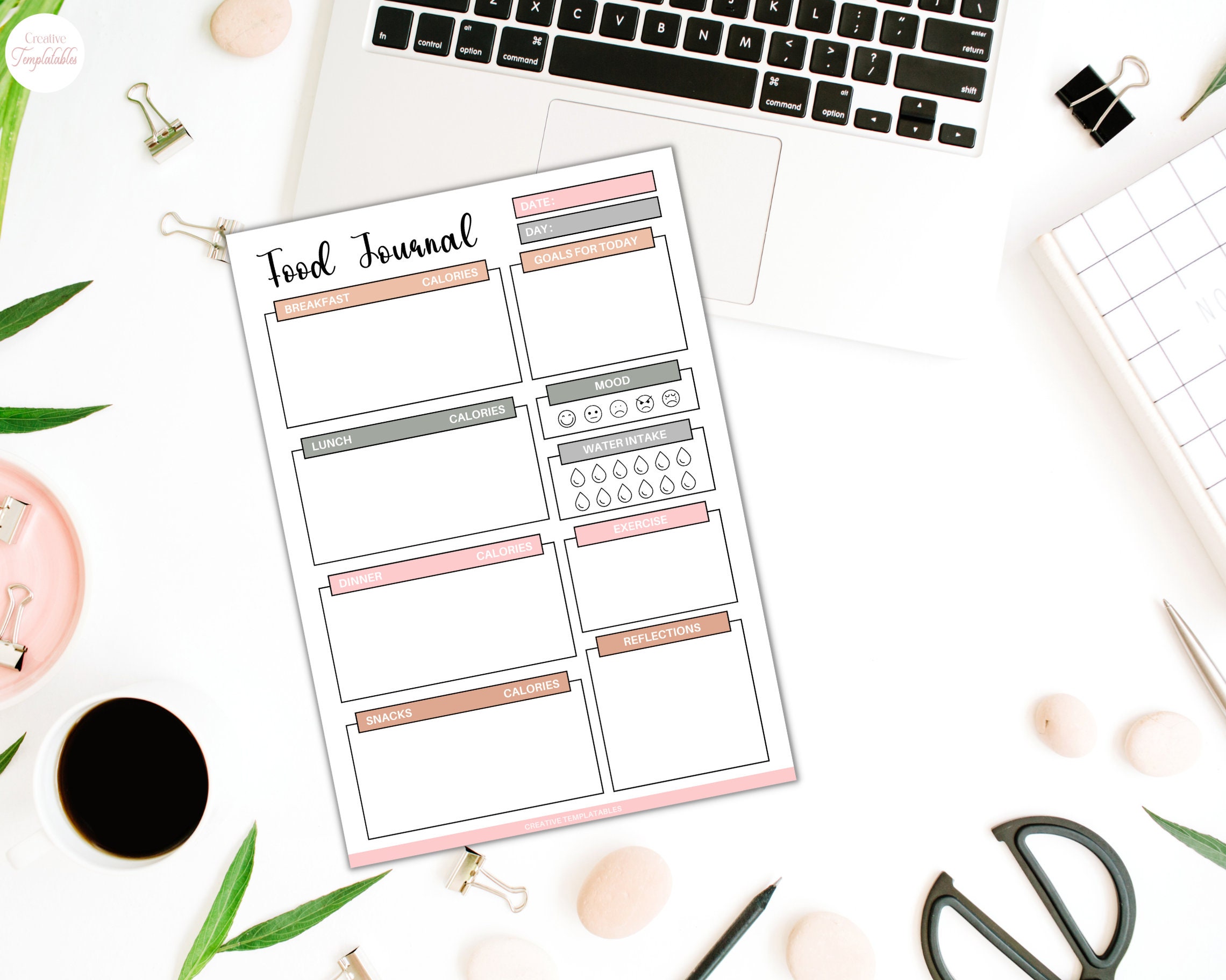 Food Journal Printable Food Diary Meal Journal Meal Tracker Daily Food ...