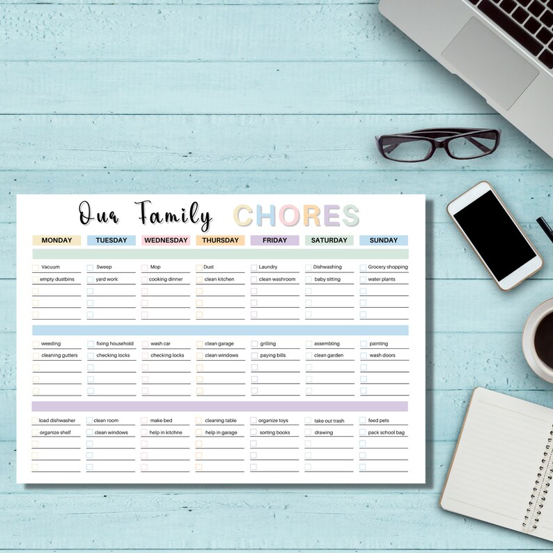 Family Chore Chart | 2,3,4,5 Family Members Editable Chore Chart ...