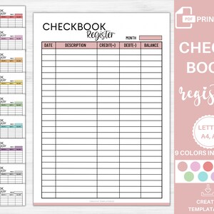 Checkbook Register Printable Check Transaction Tracker Checkbook Log ...