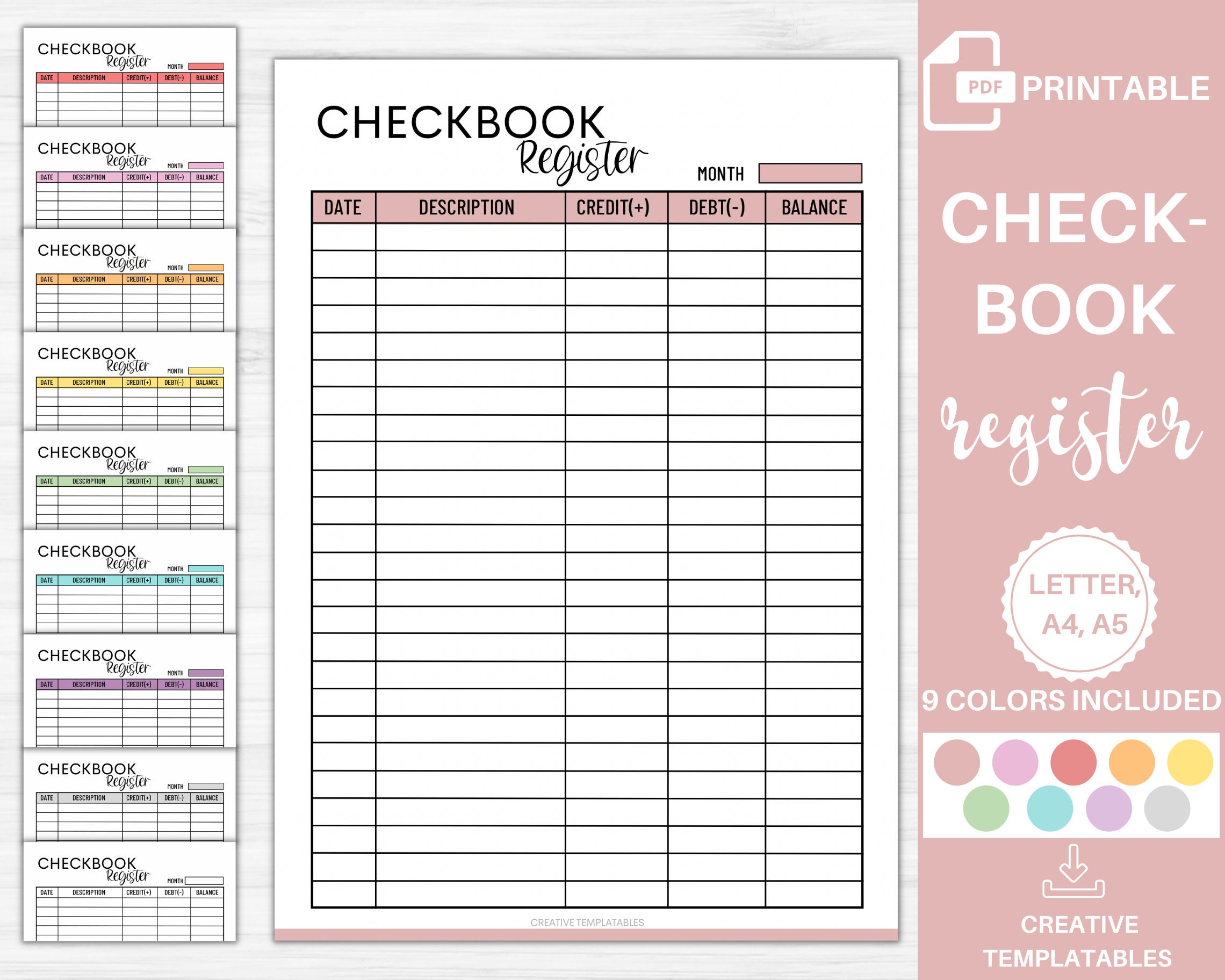 Checkbook Register Printable Check Transaction Tracker Checkbook Log ...