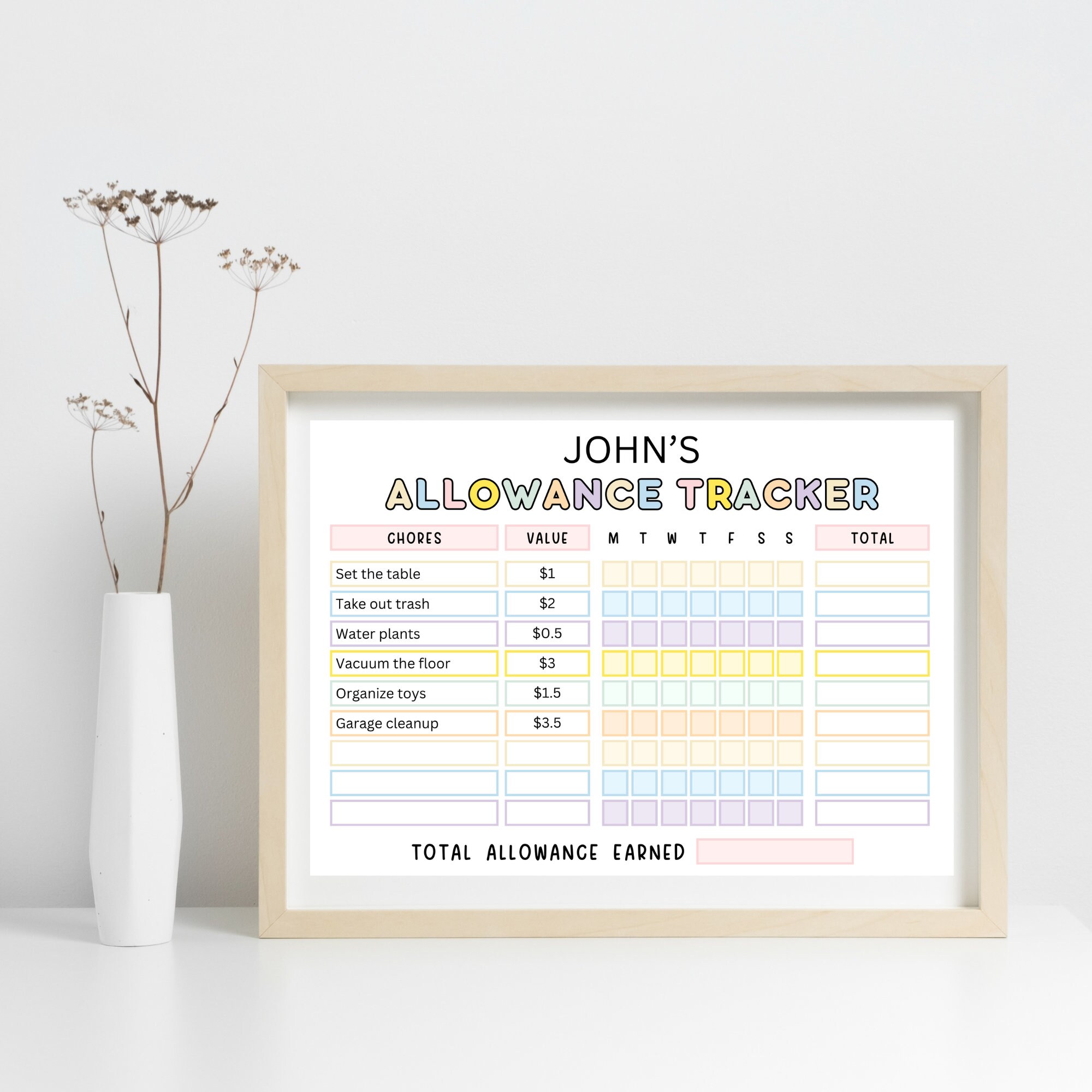 Kids Allowance Tracker Editable Earn Money Chore Chart for Kids Money ...