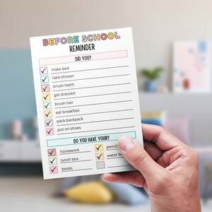 School Checklist Reminders for Kids Preschool Kindergarten Elementary ...