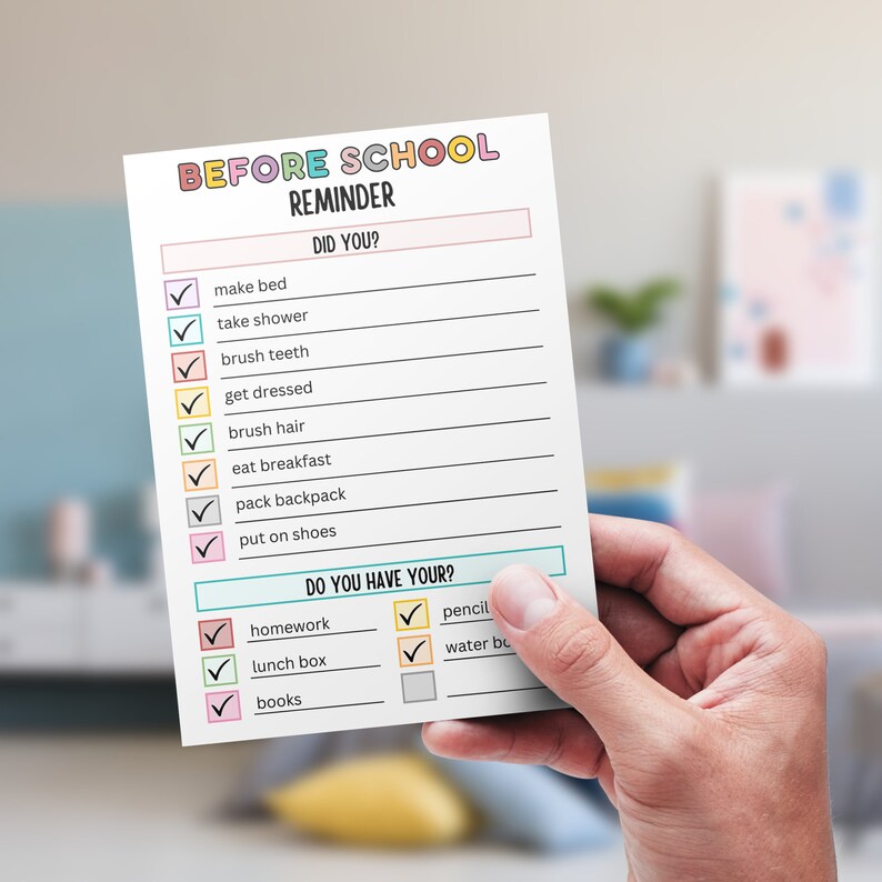 School Checklist Reminders for Kids Preschool Kindergarten - Etsy