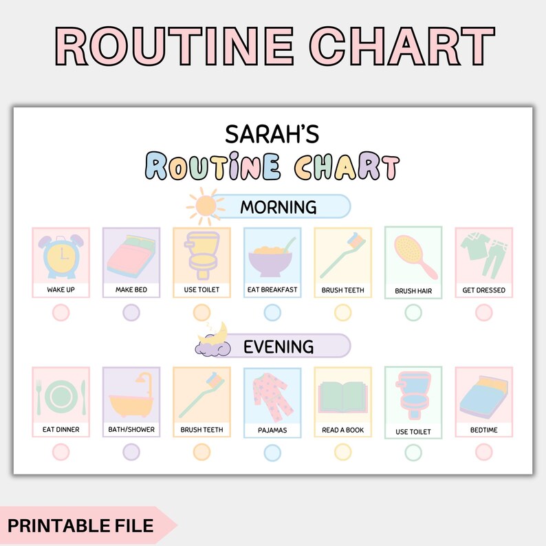 Kids Routine Chart Printable Daily Schedule for Kids Chore Chart Morning & Evening Routine Chart ...