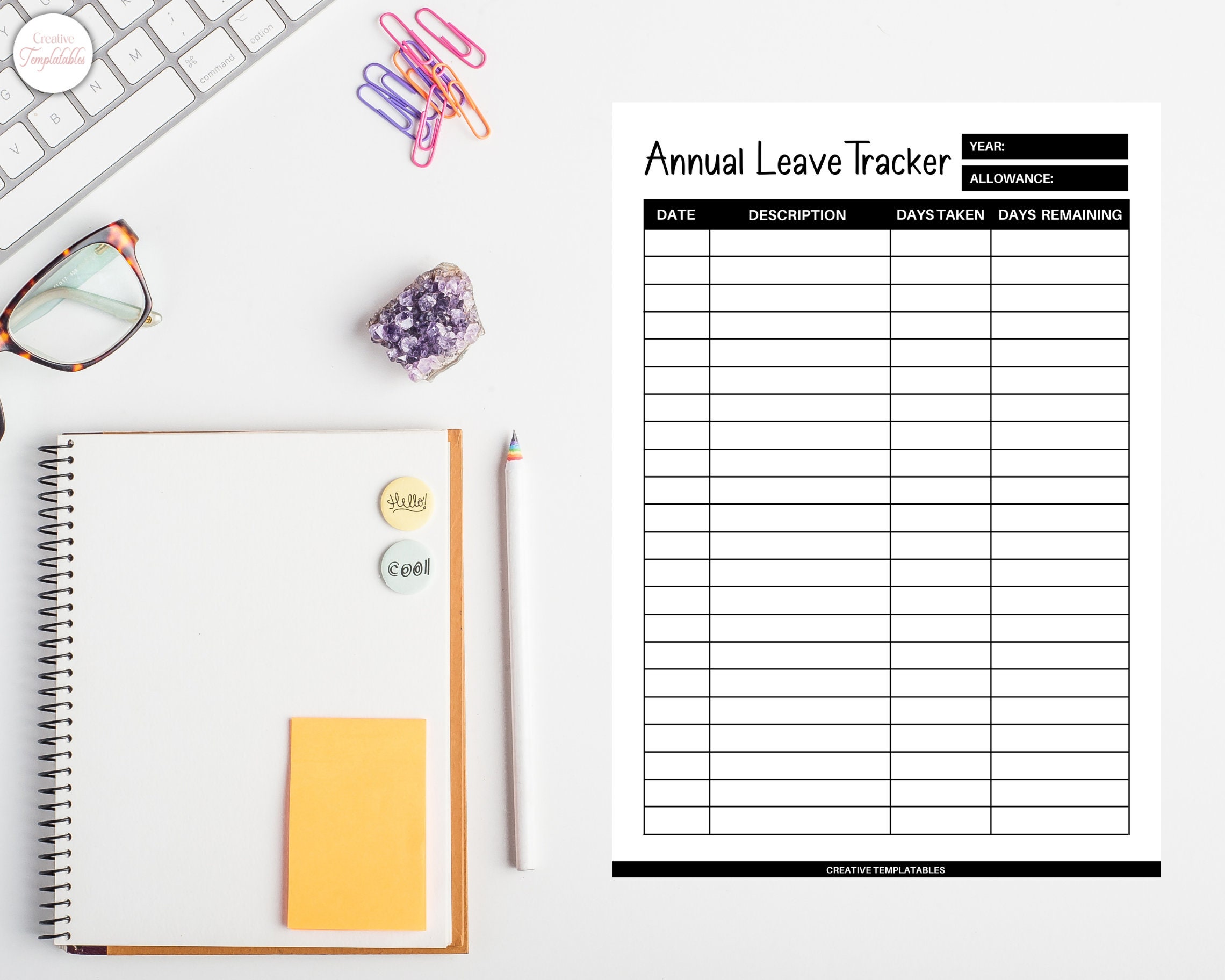Annual Leave Tracker Editable Holiday Tracker Work Leave Log Annual ...